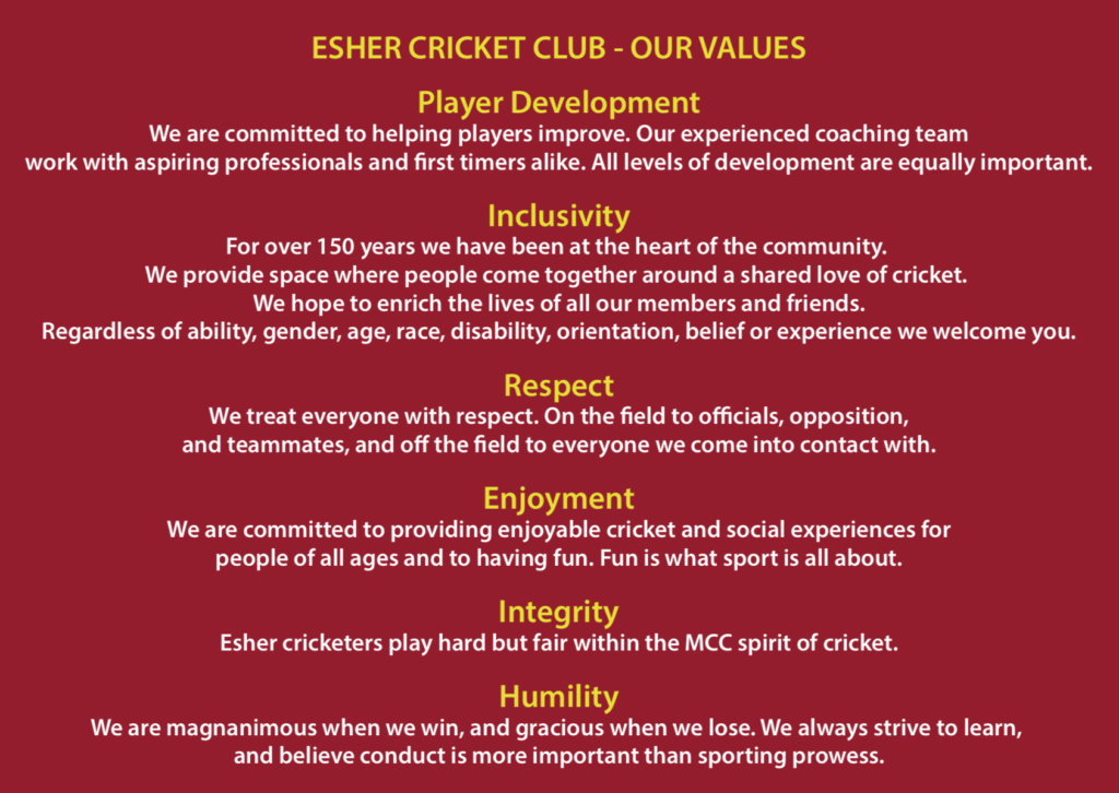 Our Values – Esher Cricket Club